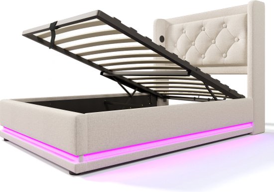 Gotagee Gestoffeerd bed 90x200cm eenpersoonsbed (met matras) Beige ...