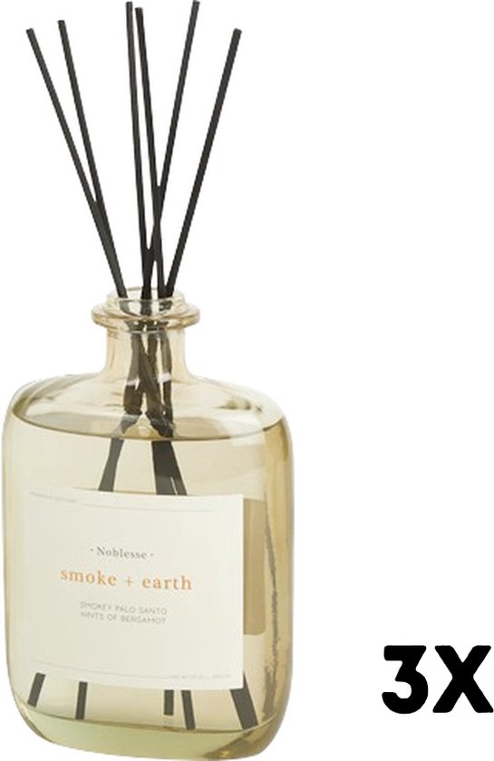 Luxe Geurstokjes EDWARD XL Smoke + Earth - Geel - Glas - 400 ml - Diffuser | bol