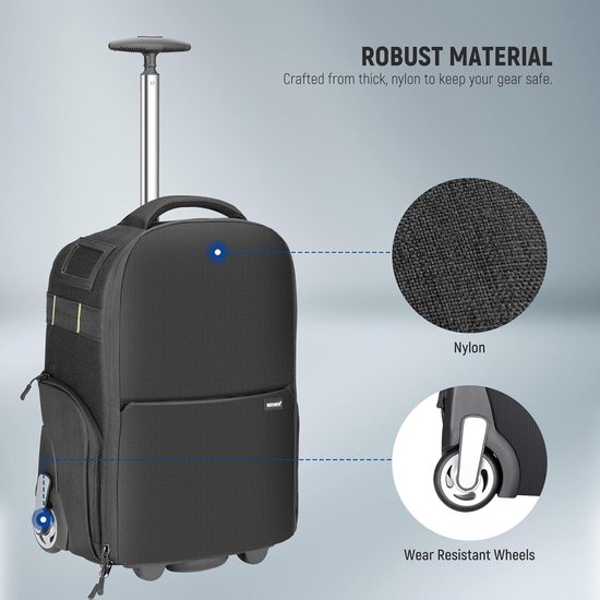 2-in-1 rugzak met wieltjes voor camera gevoerd vak schokbestendig ...
