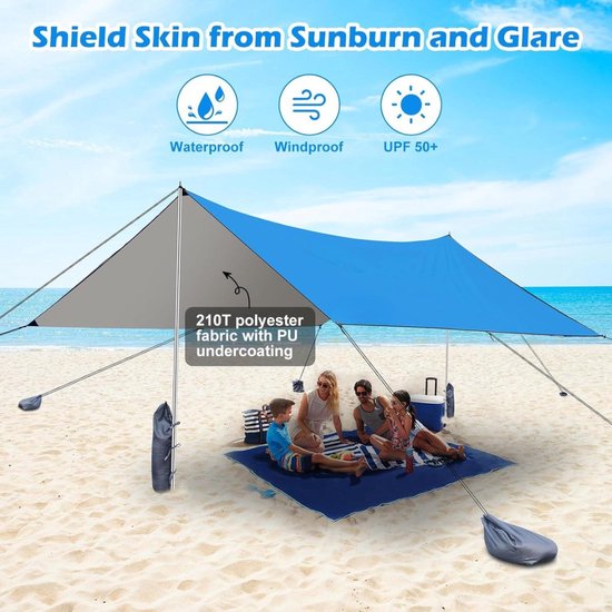 Tent Dekzeil Waterdicht Anti-UV 3-8 Persoons Strand Shelter - 36m x 36m ...