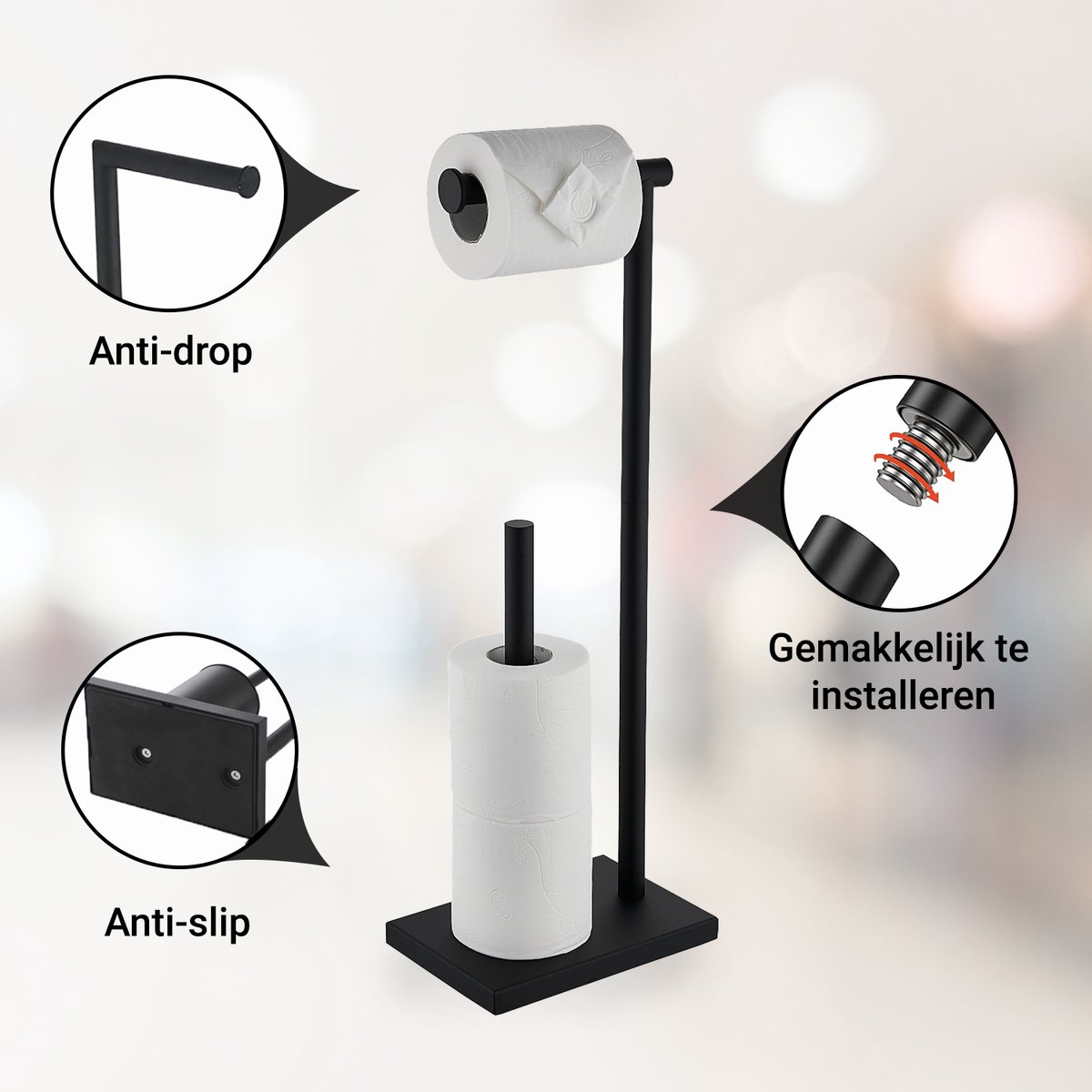 VDN Stainless wc rolhouder staand - wc rolhouder zwart ...