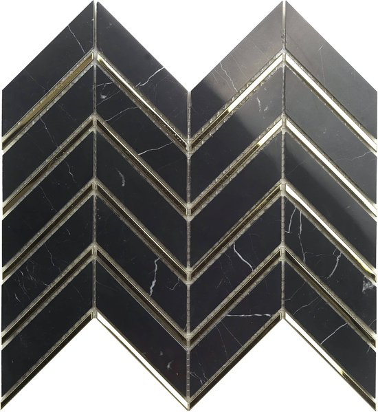 Natuursteen steenstrip mozaïektegel - Black marble golden arrows-Leno ...