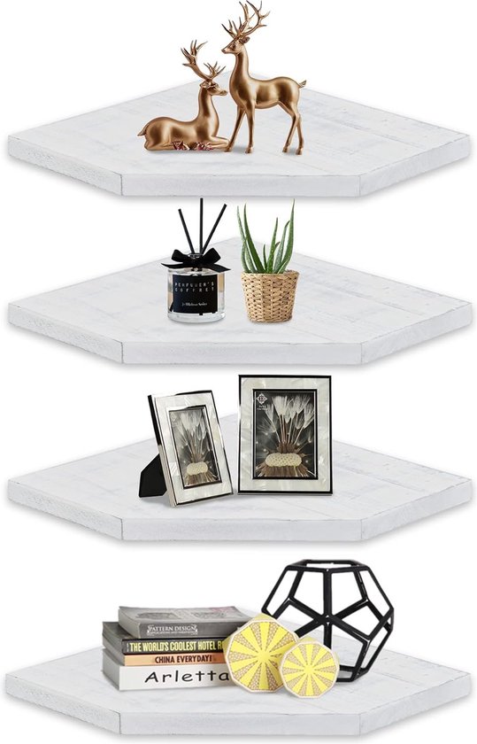 Hoekplank hout, hangend hoekplank, 4 etages, zwevende plank, hoekplank ...