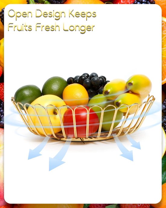 Gouden Fruitschaal, 30x9cm Groot Fruitmand met Houten Voet, Metaal ...