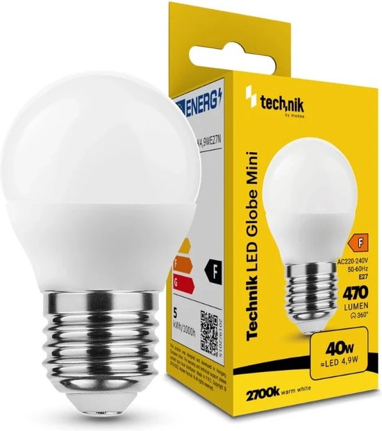 Technik LED Kogellamp E27 | 4.9W 2700K 827 470Lm | 360° | bol