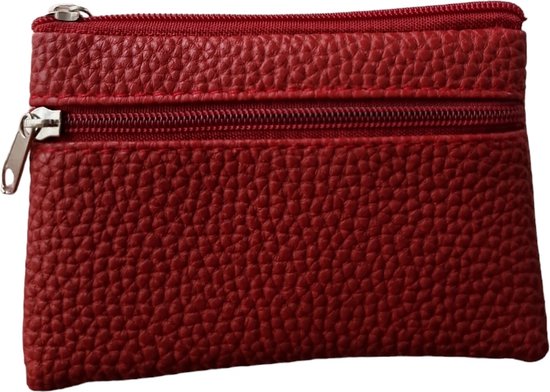 PU Leren Mini Portemonnee - Munttasje - Ritsportemonnee - Rood | bol