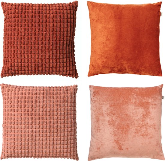 Dutch Decor - Set van 4 sierkussens - Essentials - oranje - roze ...
