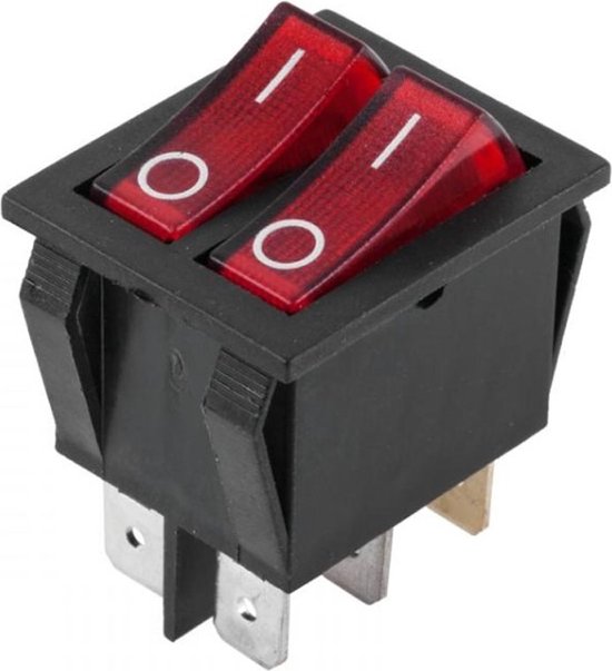 Wipschakelaar ON/OFF - 28x21x32mm - 6-pins - Dubbel polig - 15A 250V ...