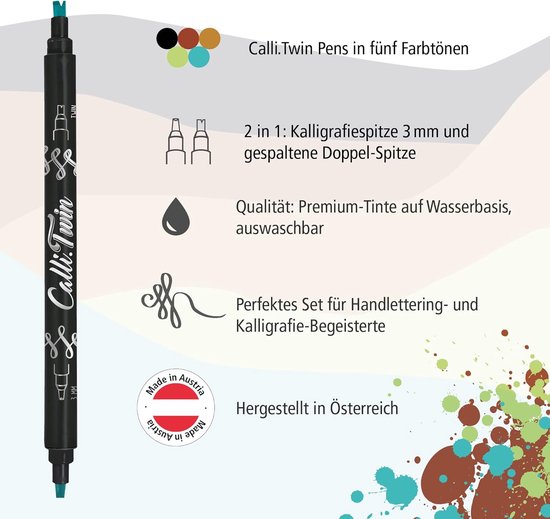 Calli.Twin Fresh, Double Line pen, set van 5 handletterpennen, stiften ...