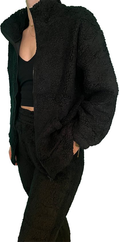 Zwart - Huispak - Teddy - Fleece - [ Maat 40/42 ] - Dames - Joggingpak ...