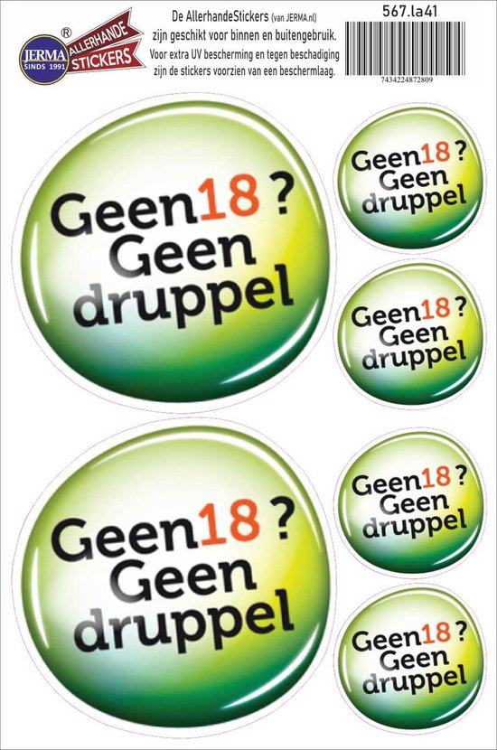 Stickers geen alcohol onder 18 jaar. | bol
