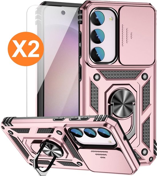 Hoesje Geschikt Voor Samsung Galaxy S23 FE hoesje Rose Goud met Ring Houder en camera... | bol