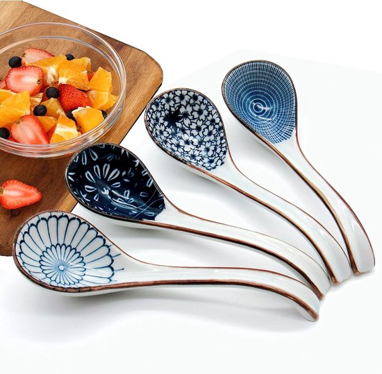 Soeplepel 4 stuks Japanse en Koreaanse soeplepels gebogen handvat ...