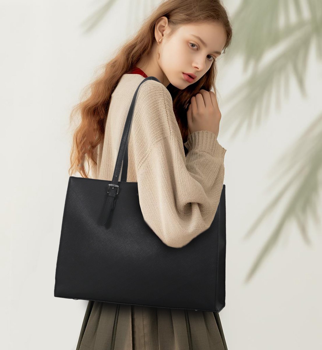 TAN.TOMI Dames Handtassen, Dames Tas Shopper met rits - 15.6 inch ...