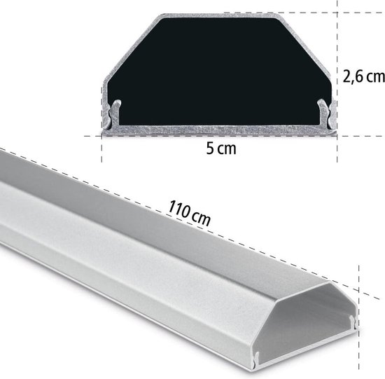 Stabiele kabelgoot van aluminium zilver (1,1 meter lengte, voor 8 ...