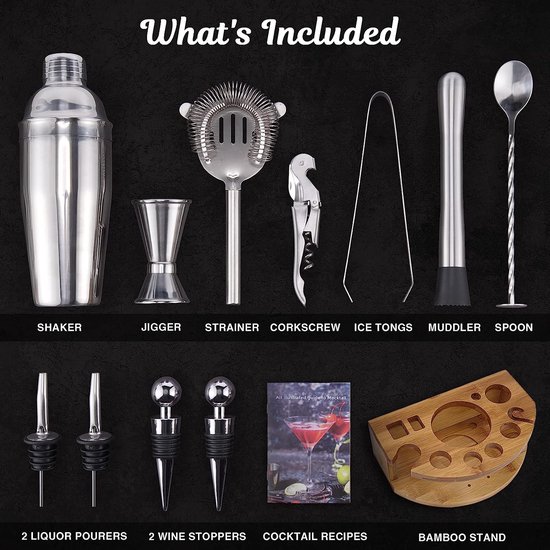 Shaker Set met standaard, 750ML 12-delige professionele cocktail set ...