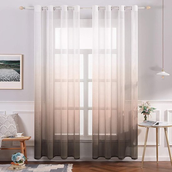 Set of 2 transparent curtains, color gradient, voile sheer curtains ...