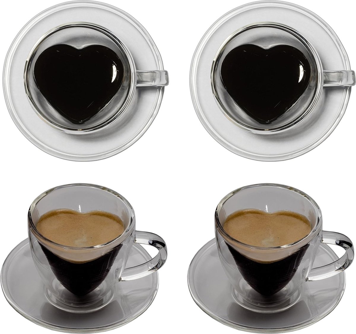 Verres à expresso à double paroi, en forme de cœur (2 x 70 ml + 2 ...