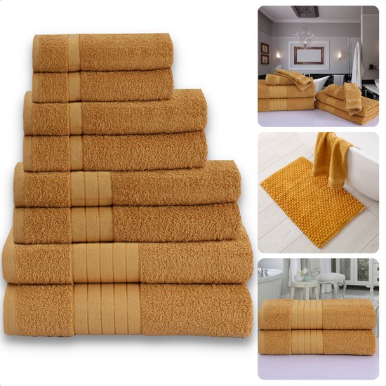 Cheqo® Handdoeken Set - Set van 8 Stuks - Oker - Verschillende Maten ...