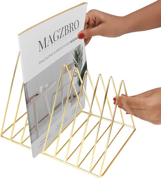 Metaal Goud Tijdschriften Houder Rek – 9 Vaks Driehoek Bureau Organizer ...