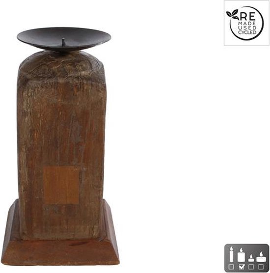 Kandelaar Raymond naturel hout gerecycled 15/18x8/11x8/11cm | bol