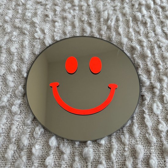 Neon Orange Smiley Spiegel - 20cm - Neon oranje | bol.