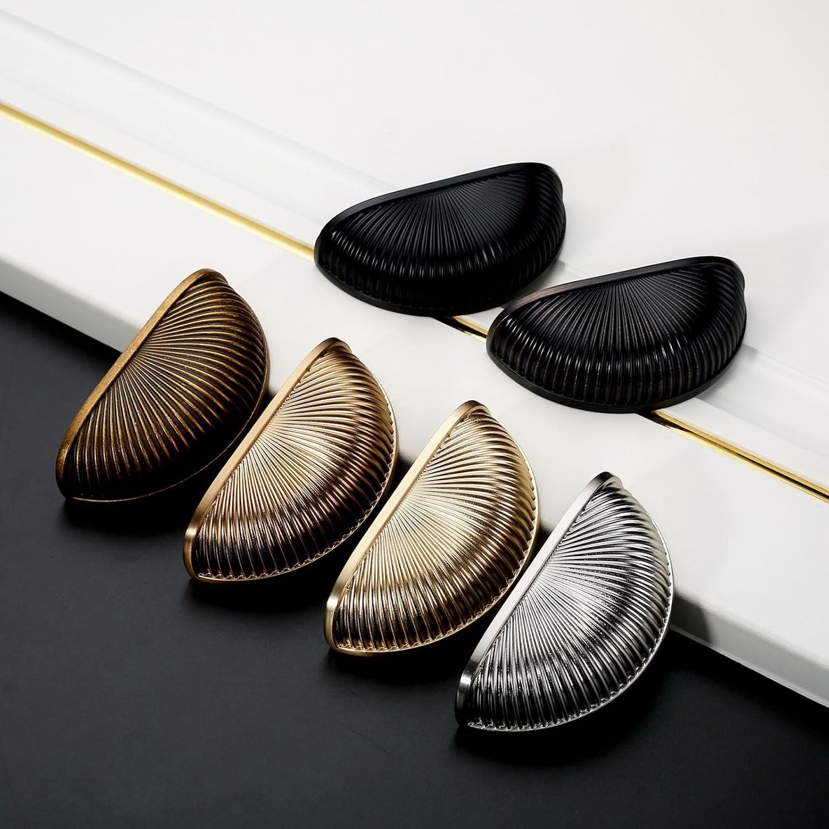 Pack of 6 Drawer Handles, Shell Handles, Brushed Nickel, Zinc Alloy ...