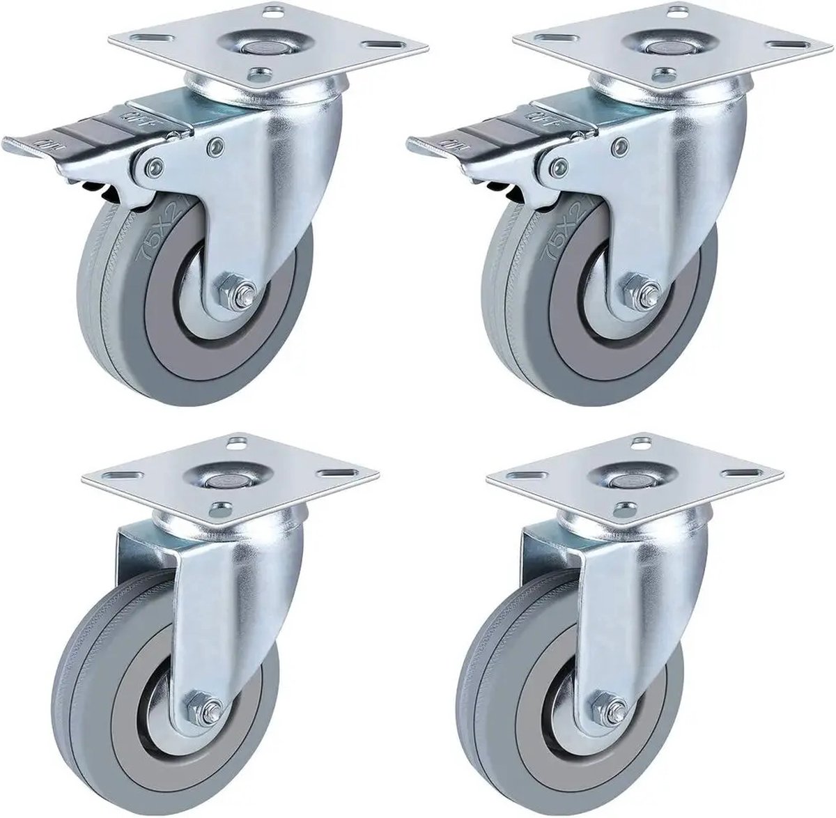 Set van 4 zwenkwielen voor meubels Ø75mm, meubelrol GREYROLL, grijs, 2 ...