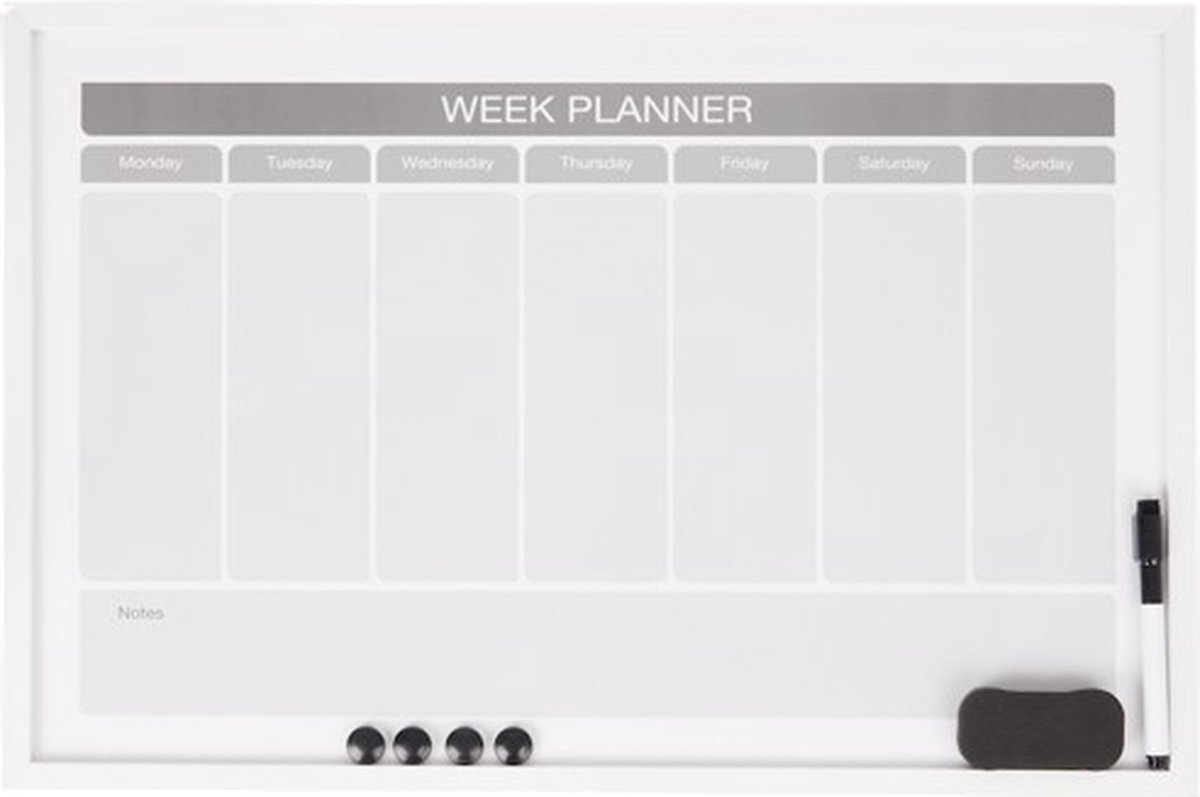 Whiteboard / Weekplanner HAYDEN - Memoboard - Wit / Grijs - 60 x 40 cm ...