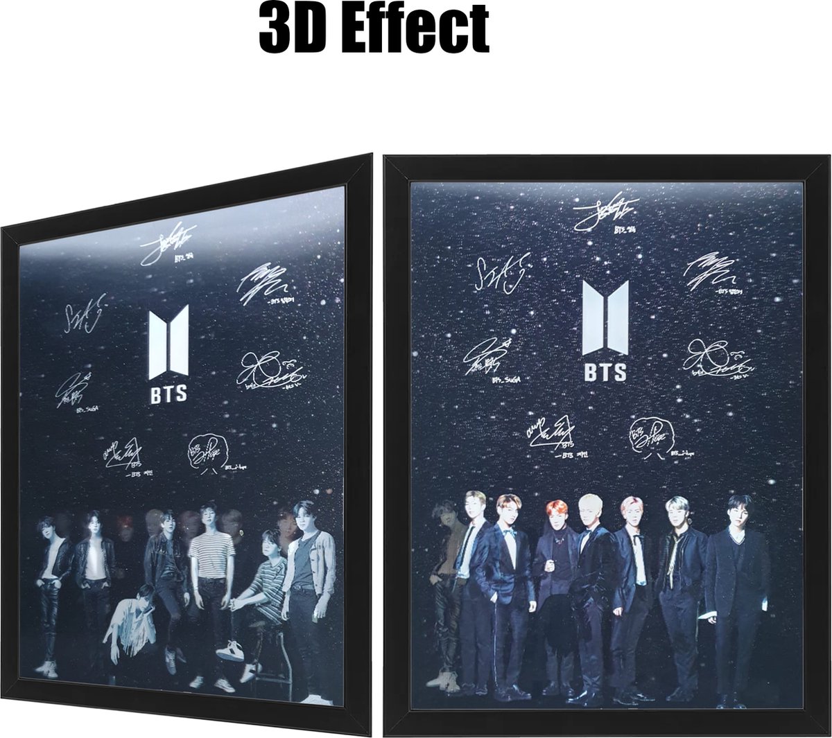 BTS Kpop Poster + Lijst 3D - 3D Effect - Handtekeningen met Zangers | bol