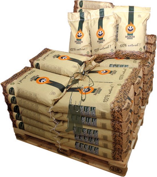 Badger pellets | ENplus A1 houtpellets | 1/2 pallet - totaal 450 kg (30 ...