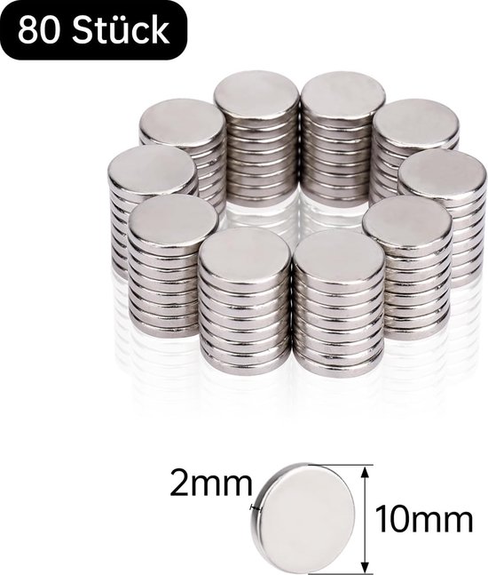 80 stuks mini-magneten, sterk, 10 x 2 mm, neodymium magneten, kleine ...