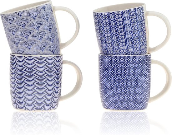 Flanacom Set of 4 Boho Coffee Cups, Large Oriental Design Coffee Cups ...