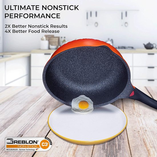 Frying Pan Anti-Scratch Glass Lid - 28 cm Deep Sauté Pan, German ...