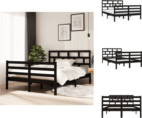 vidaXL Bedframe - Houten - 135 x 190 cm - Zwart - Bed | bol