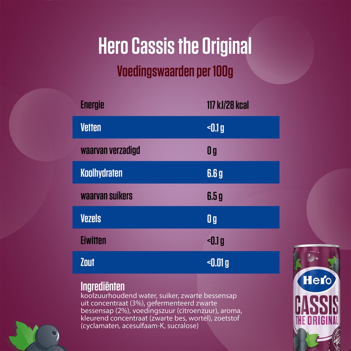 Hero Cassis Frisdrank Blikjes - The Original - Gemaakt van Zwarte ...