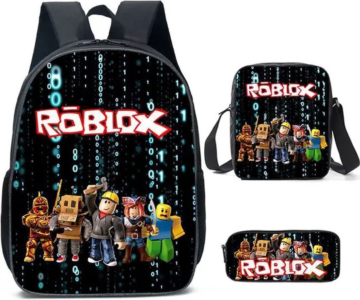 Roblox - Roblox rugzak - Rugtas - Zwart - Schooltas - 3 delig - Set ...