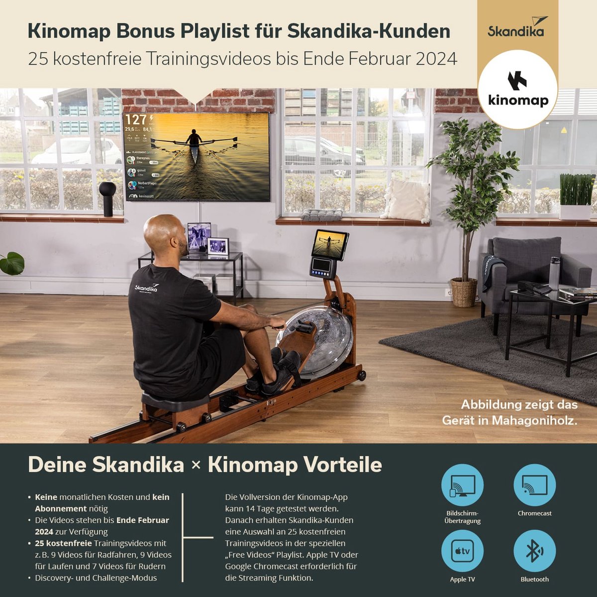 Skandika Nytta Water Roeimachine – Roeitrainers - Houten roeimachine ...