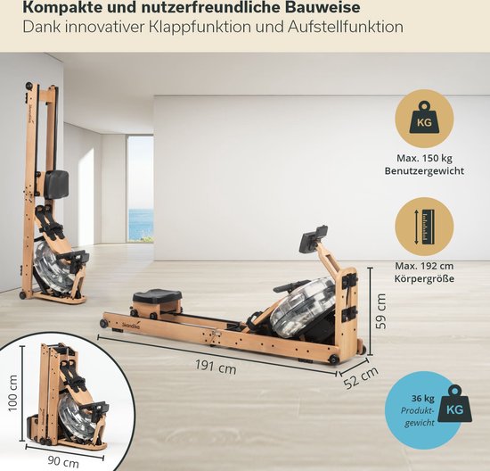 Skandika Nytta Water Roeimachine – Roeitrainers - Houten roeimachine ...