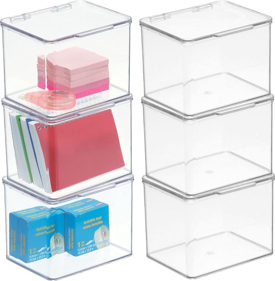 mDesign Desk Storage Box - Stapelbare plastic doos met deksel | bol.com