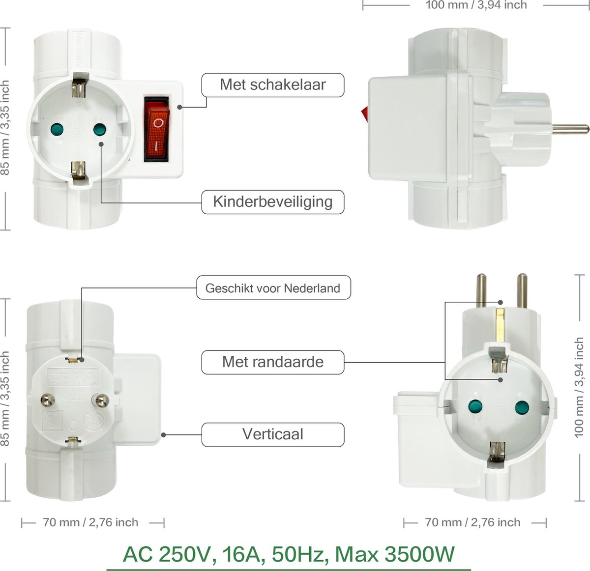 Colorful Sun® Stopcontact splitter - Verdeelstekker - Verticaal ...