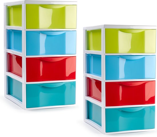 Plasticforte ladeblokje/bureau organizer - 2x - 4 lades - multi kleuren ...