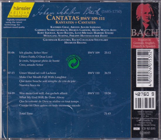 Cantatas BWV 109-111 - Johann Sebastian Bach - Bach-ensemble o.l.v ...