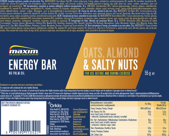 Maxim Energy Bar - 15 x 55g - Energierepen - Sportvoeding - Oats ...