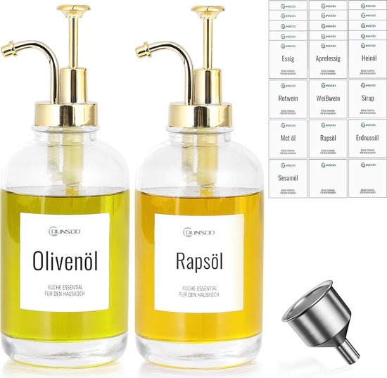 Olijfolie Flessenset, 2 x 500 ml Olie en Azijn Dispenser voor de Keuken ...