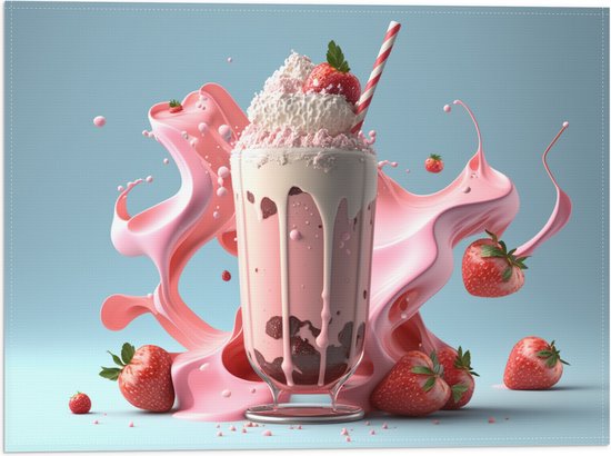 Vlag - Milkshake - Aardbei - Chocola - Slagroom - Rietje - 40x30 cm ...