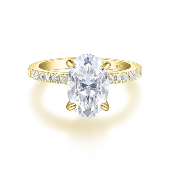 Nina - 14k Geelgouden Ovaal Moissanite Ring met Pavé Zijstenen - 5.8 ...