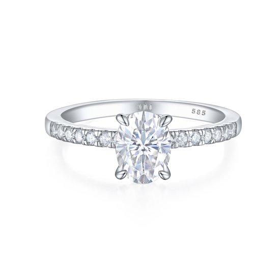 Nina - Platinum Ovaal Moissanite Ring met Pavé Zijstenen - 1.5 karaat | bol