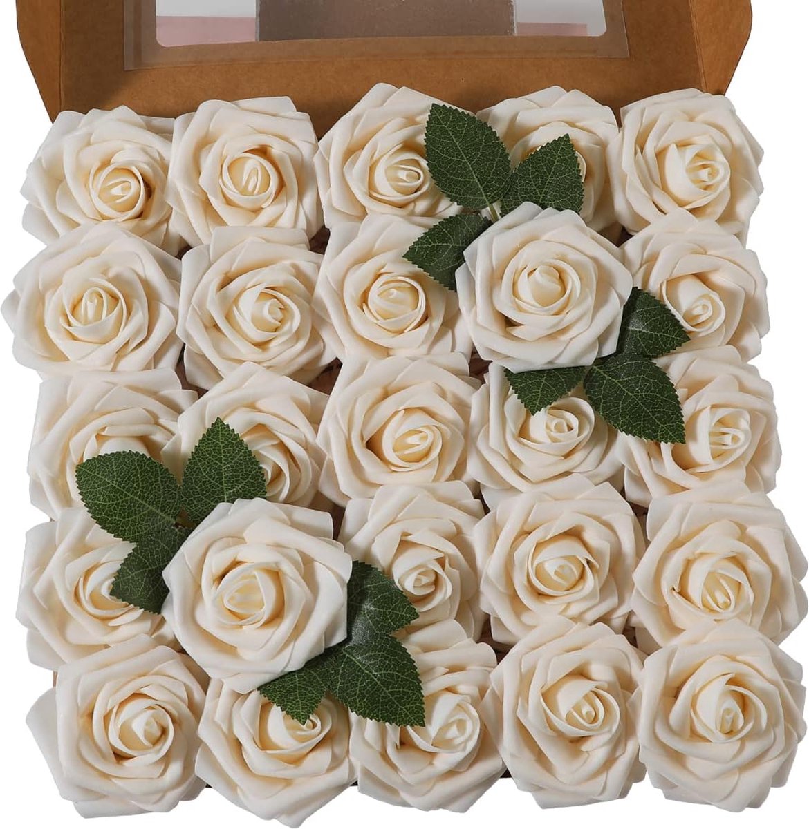 Ruiuzi Kunstbloemen Fuchsia Nep Rozen 25 stks Realistische Rozen w/Stem ...