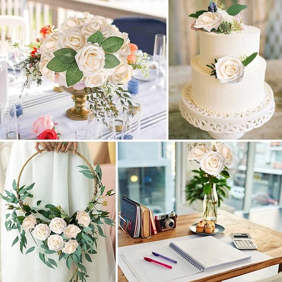 Ruiuzi Kunstbloemen Fuchsia Nep Rozen 25 stks Realistische Rozen w/Stem ...